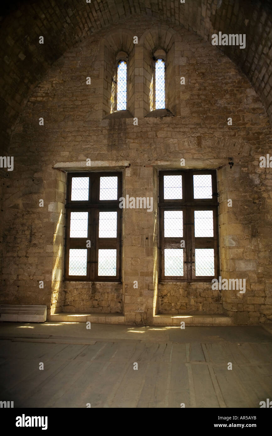 Castle windows from inside, Beynac castle, Perigord Noir, France Stock ...