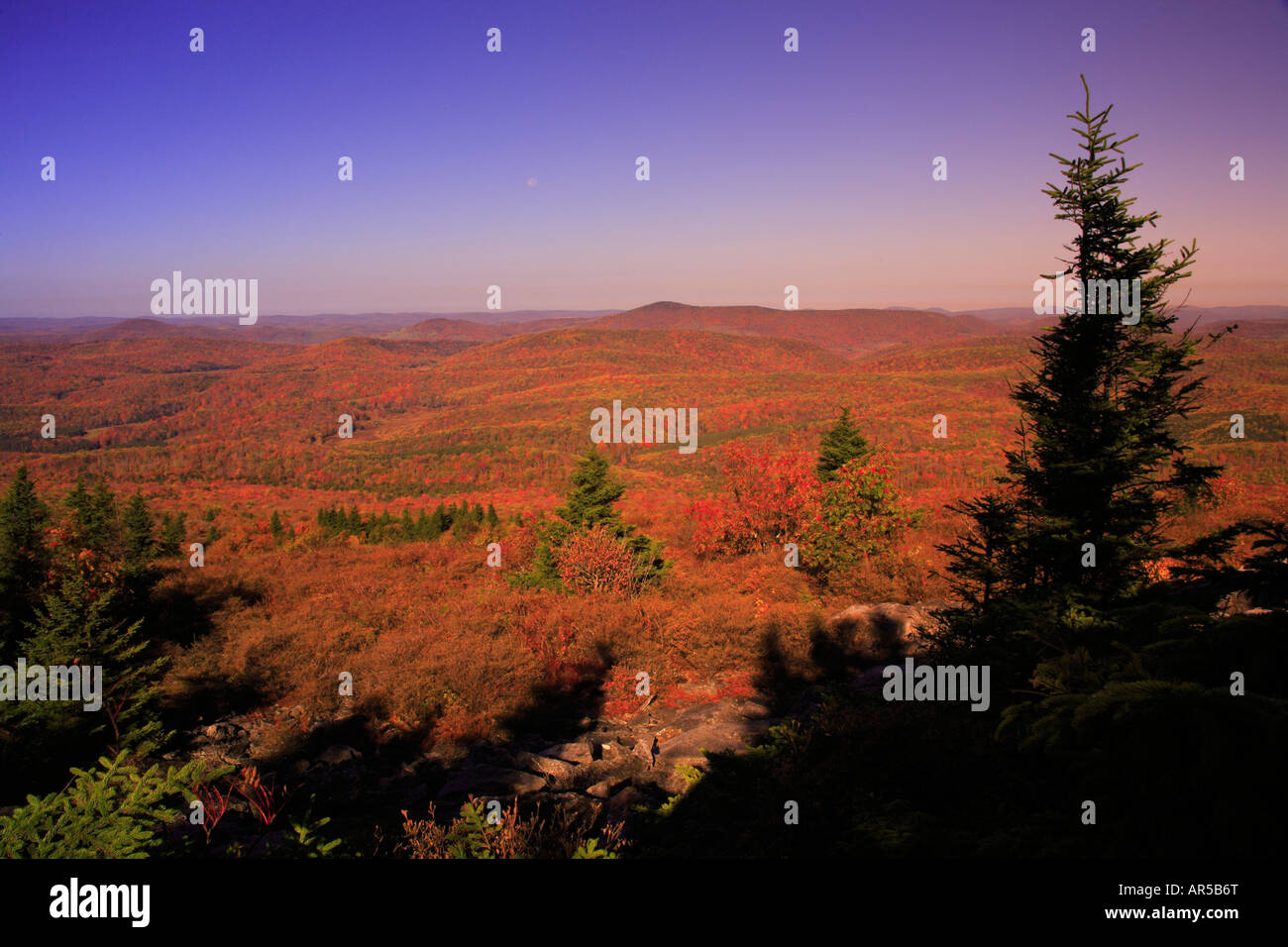 Full Moon at Sunrise, Spruce Knob, Judy Gap, West Virginia, USA Stock ...