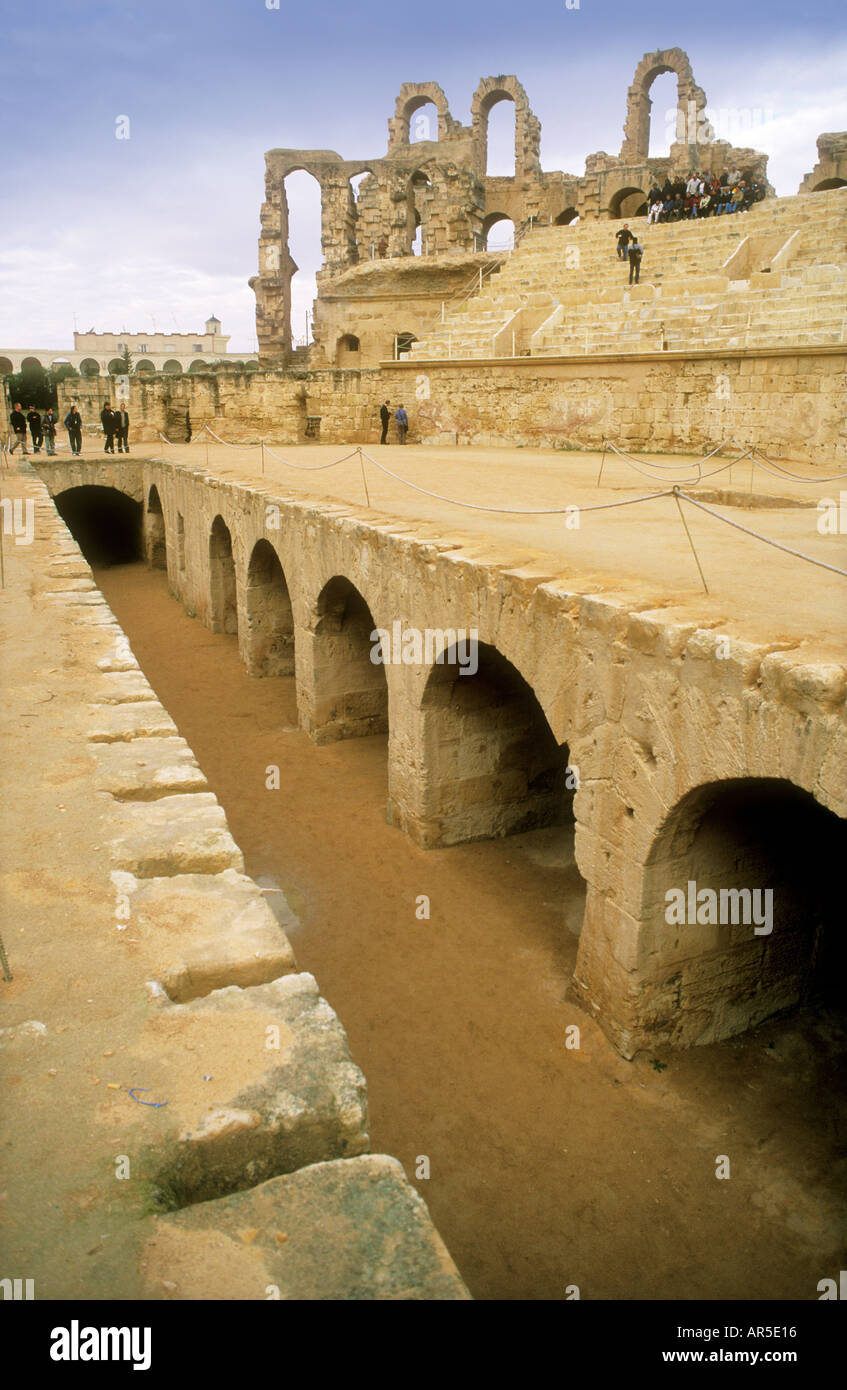 Underground stables and cells Roman coliseum El Jem Tunisia Stock Photo ...
