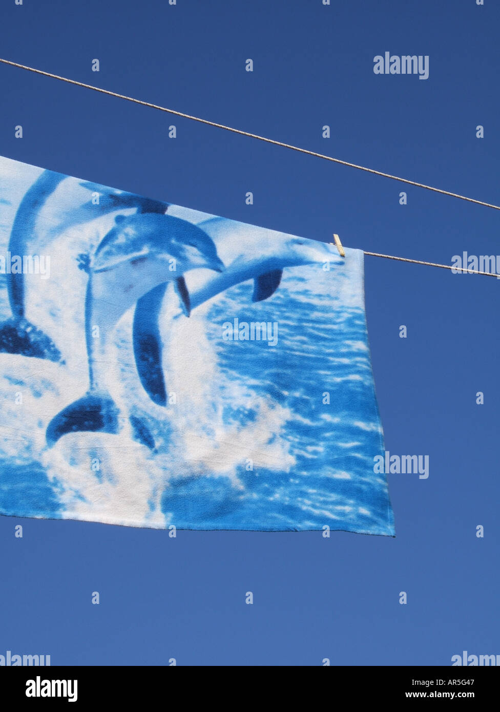 three dolphins on towel on washing line Stock Photo - Alamy
