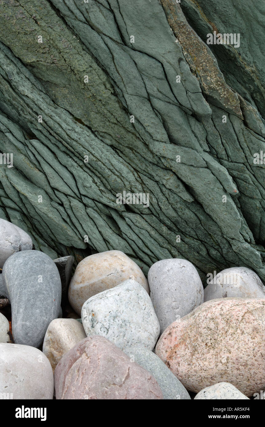 Detail of rock and pebbles, shore of the Vargsundet, near Hammerfest ...