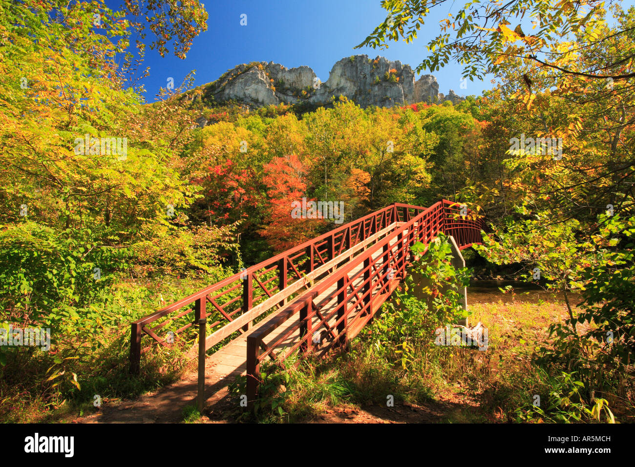 Bridge over Potomac River, Seneca Rocks, West Virginia, USA Stock Photo ...