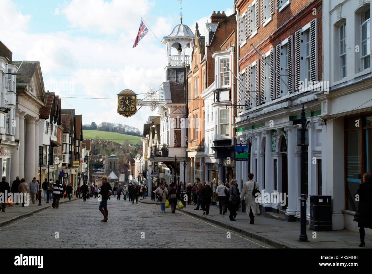 The High Street Guildford Town Centre Surrey England Looking west ...