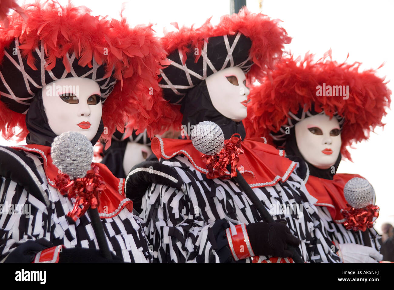 A group of revellers in St Mark's square at the Carnival, Venice, Italy ...