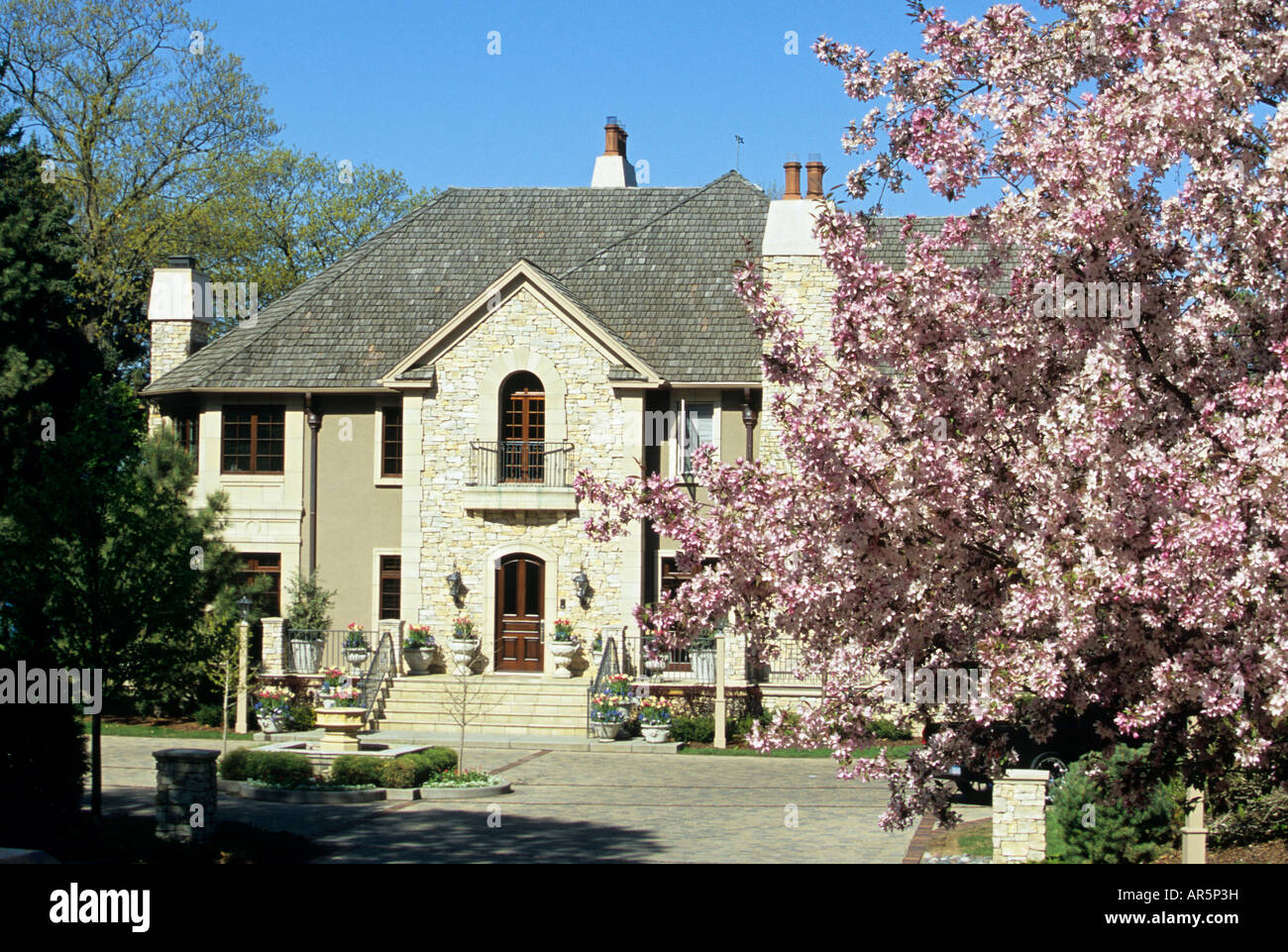 FLOWERING CRABAPPLE TREE FRAMES ENTRANCE TO SUBURBAN MINNESOTA HOME ...