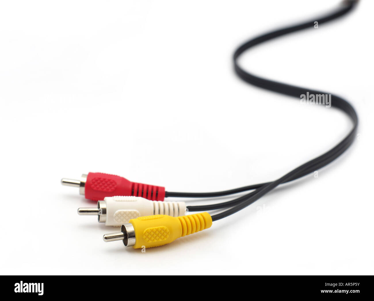 Cable close up Cable splits into yellow white and red plug Stock Photo ...