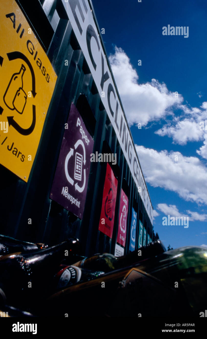 Roadside recycling station (depository) showing signage, sections and ...
