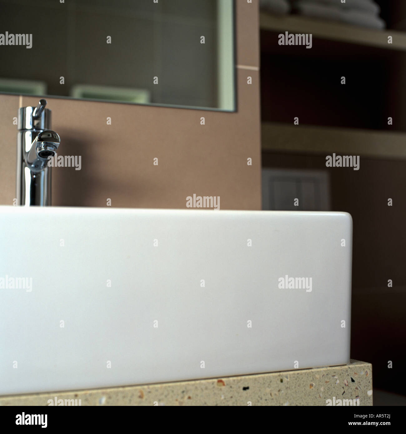 Close up of white ceramic basin with stainless steel tap Stock Photo ...