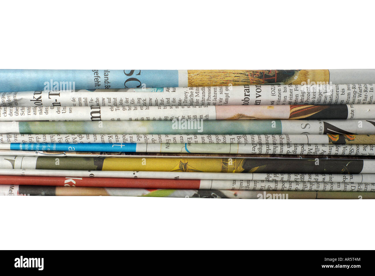 Stack of newspapers Isolated on white background Stock Photo - Alamy