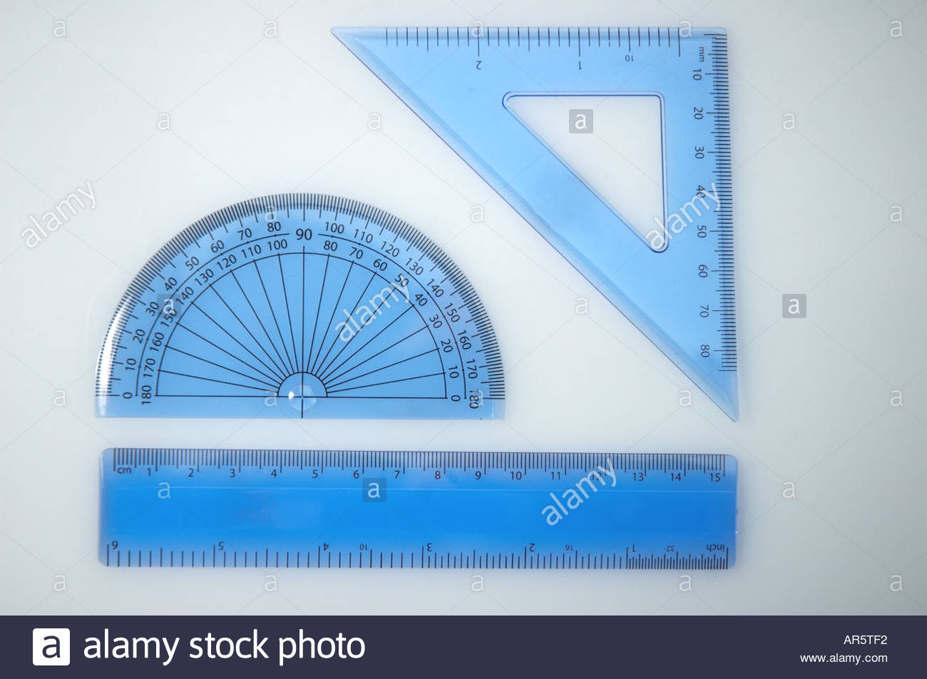 A ruler, protractor and triangle Stock Photo - Alamy