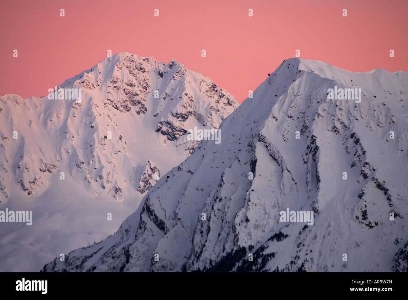Alpenglow on the mountains of the Resurrection Peninsula Seward Alaska ...