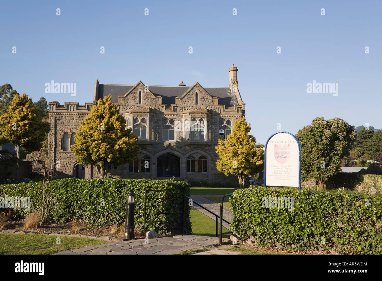 Sign of the Takahe signature restaurant in distinctive building in ...