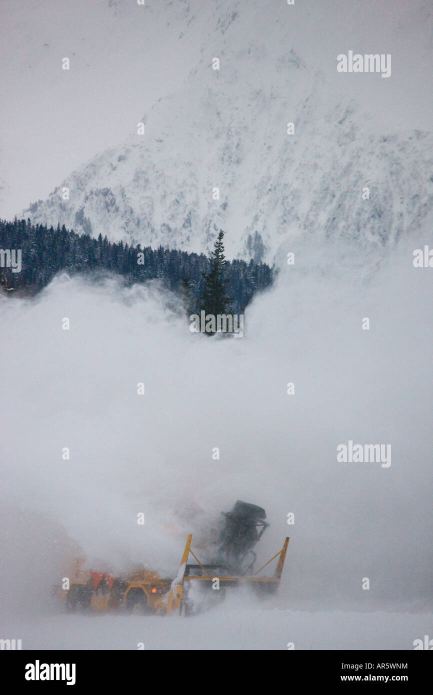 Snow blower clears the airport after a winter storm Seward Alaska Stock ...