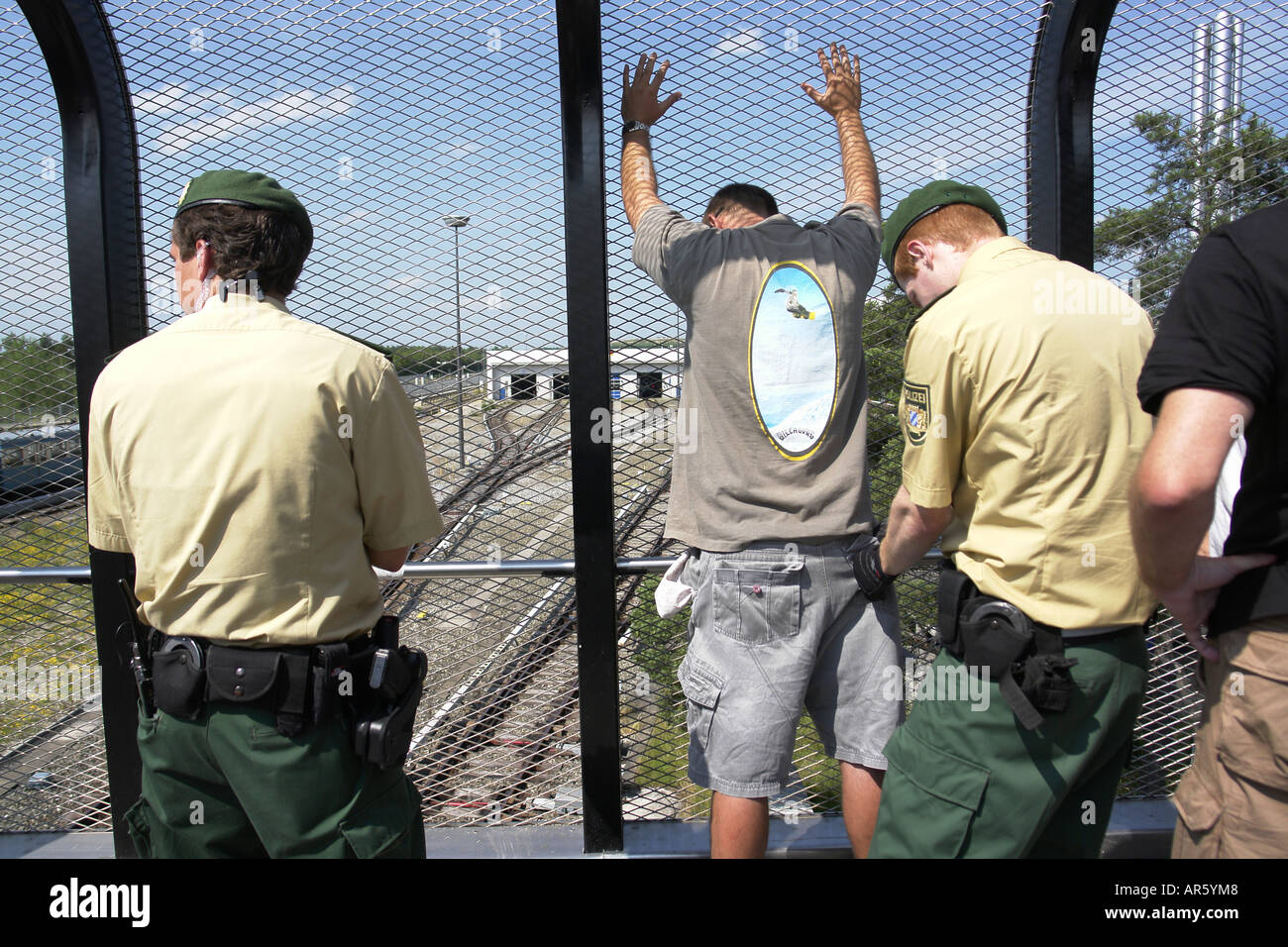 Police frisk suspect before the football game started Munich Bavaria ...