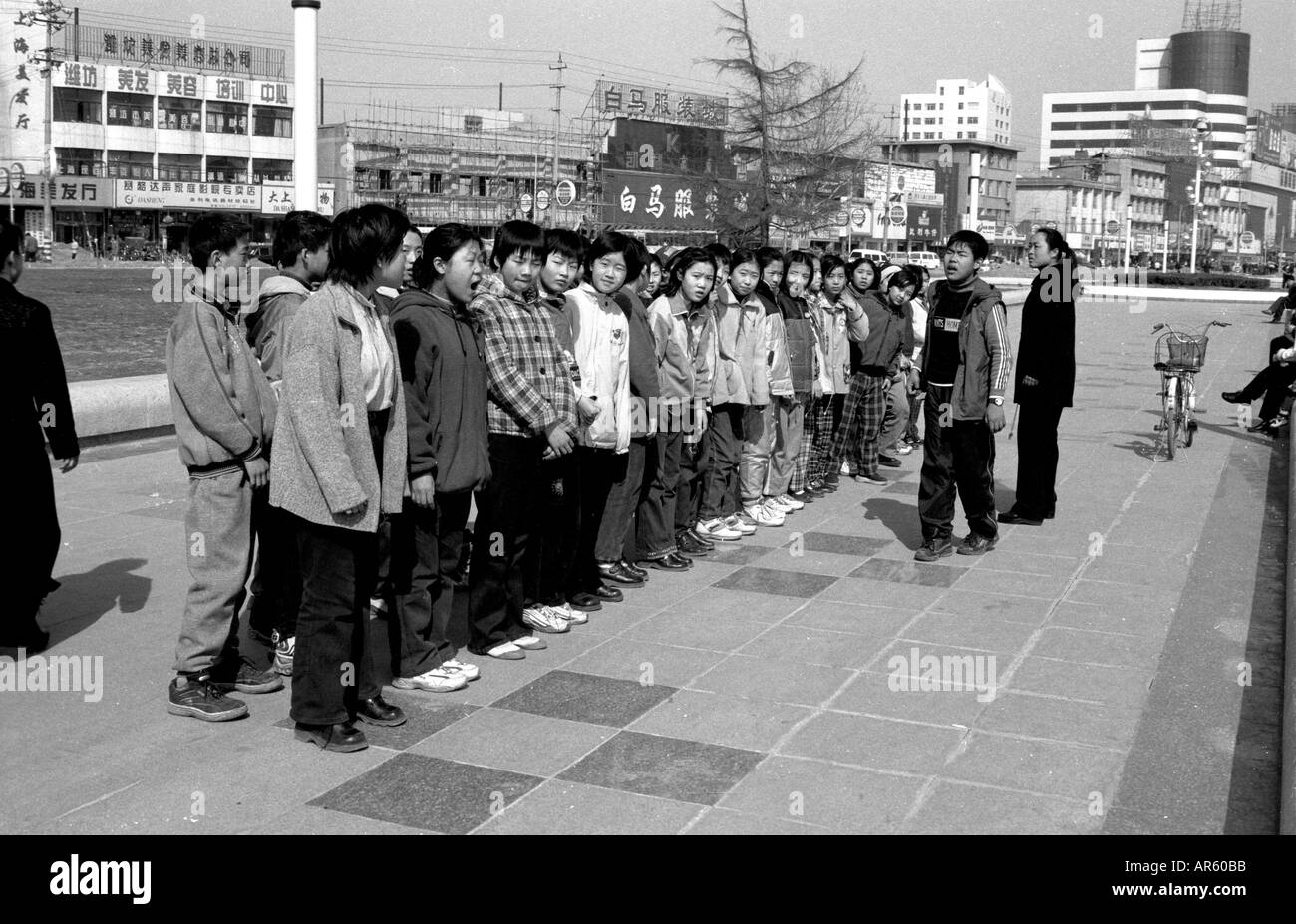 Chinese school children attend roll call in Weifang Shandong Province ...