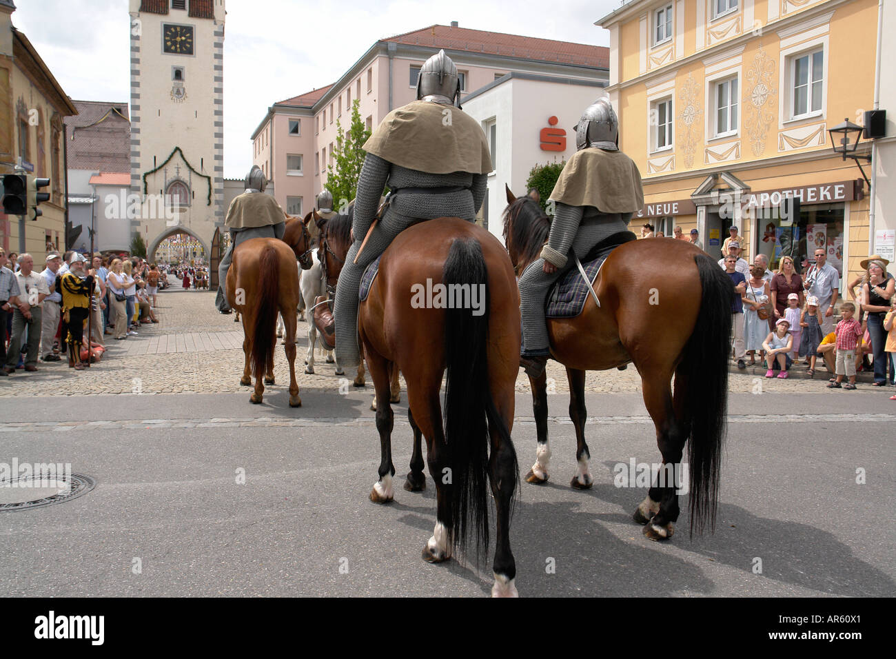 Knights on horse Frundsbergfest medieval festival in Mindelheim Bavaria ...