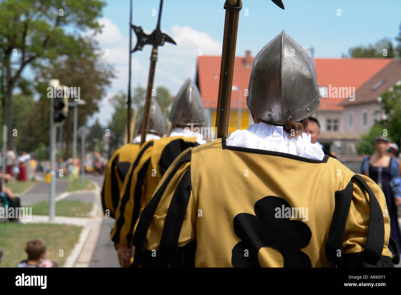 Medieval soldiers patrolling Frundsbergfest medieval festival in ...