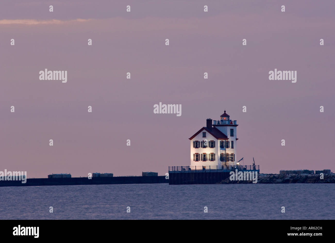 Lorain West Breakwater Lighthouse at Twilight on Lake Erie Lorain Ohio ...