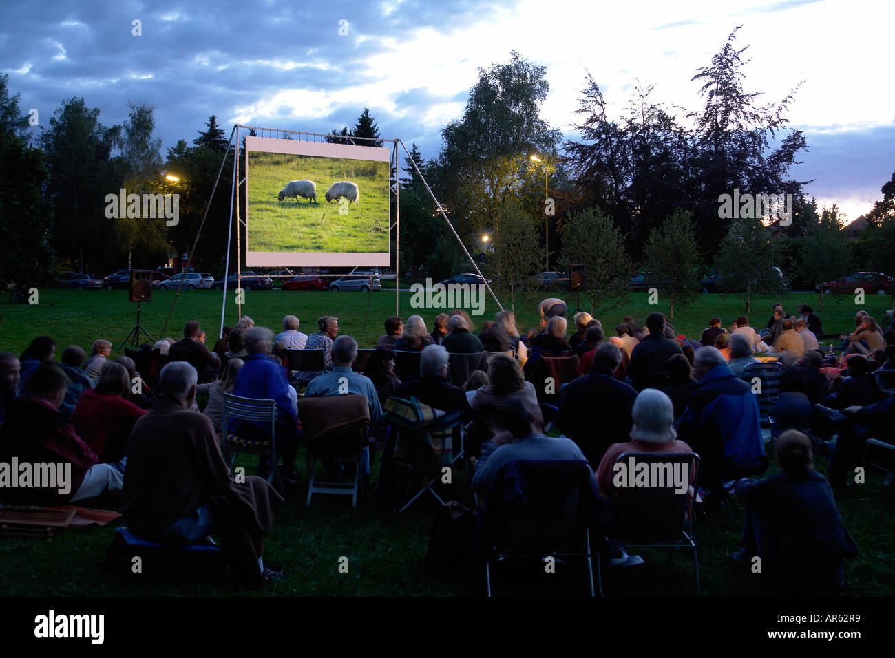 Open air Cinema in park Stock Photo - Alamy