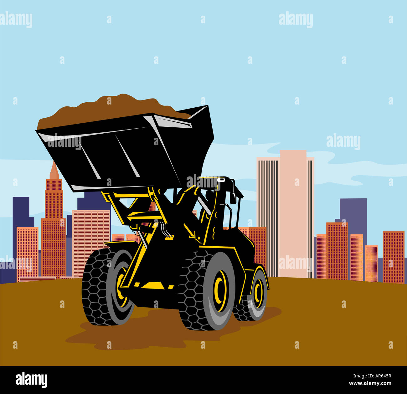 Front loader with city skyline in the background Stock Photo - Alamy