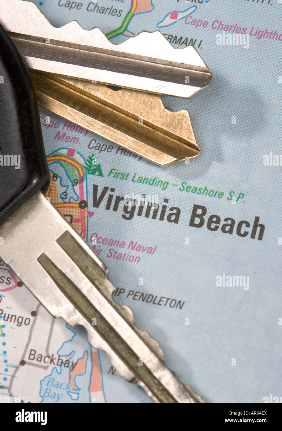 A close up of a map of Virginia Beach Virginia with car keys Stock ...
