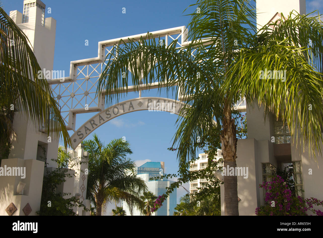 Sarasota Bayfront Park entrance sign downtown landmark attraction blue ...