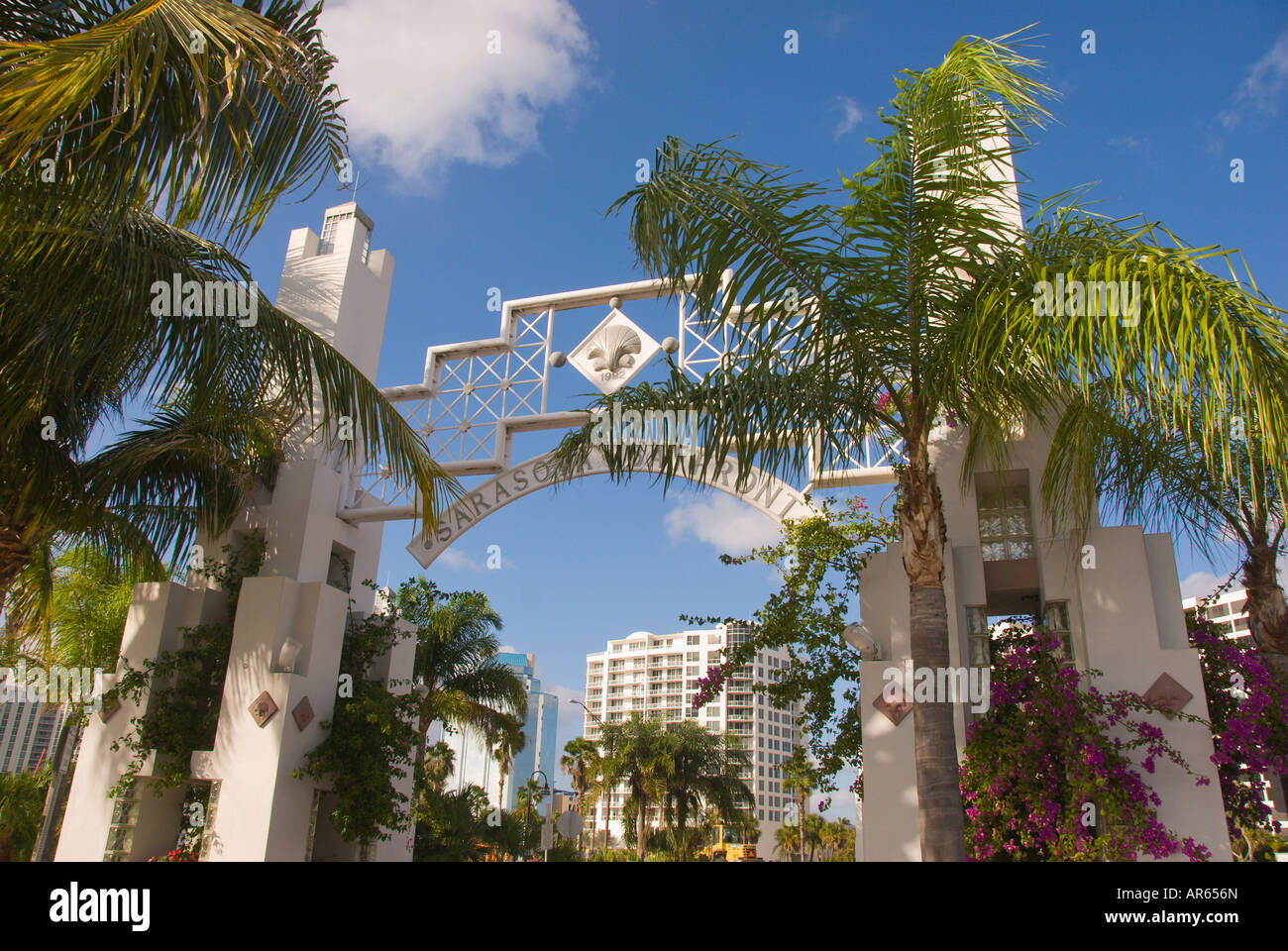 Sarasota Bayfront Park entrance sign downtown landmark attraction blue ...