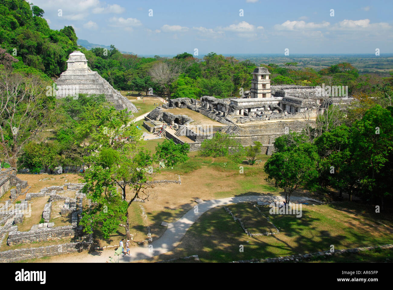 The Palace as seen from the hill, Palenque Ruins, Chiapas State, Mexico ...