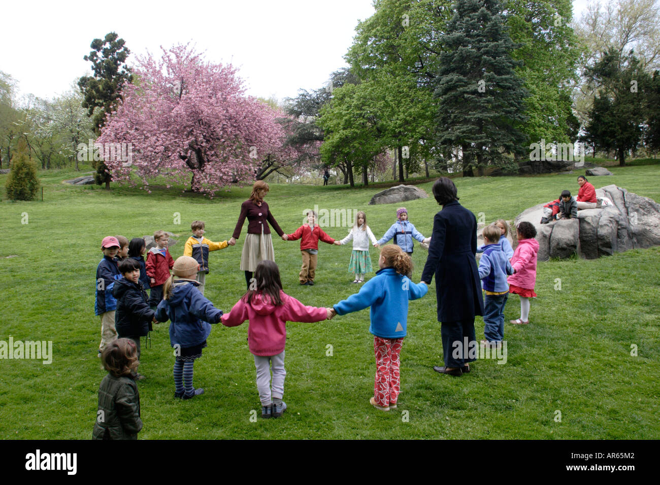 Kindergarden, children playing in Central Park, Spring, Manhattan, New ...