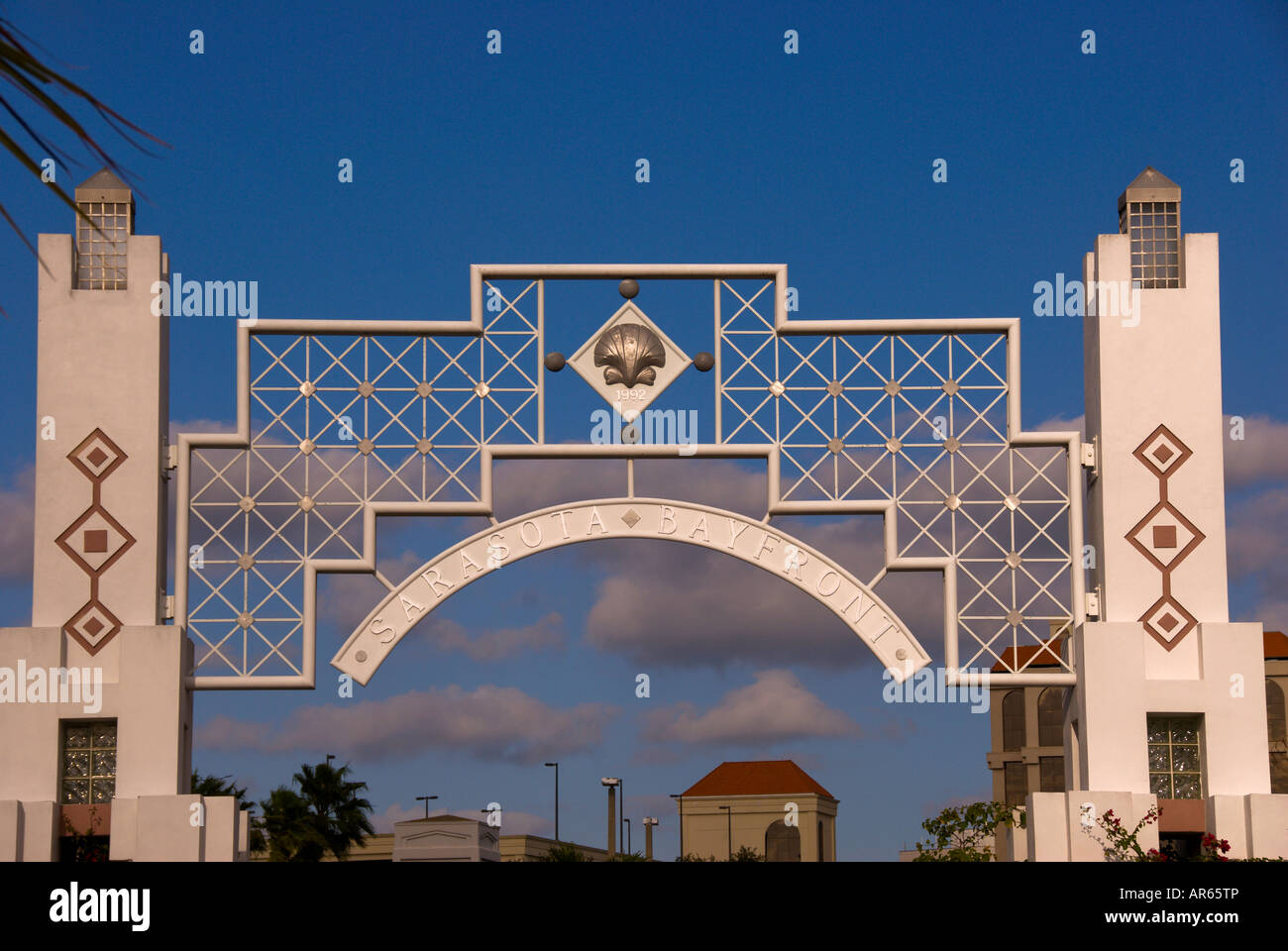 Sarasota Bayfront Park entrance sign downtown landmark attraction blue ...