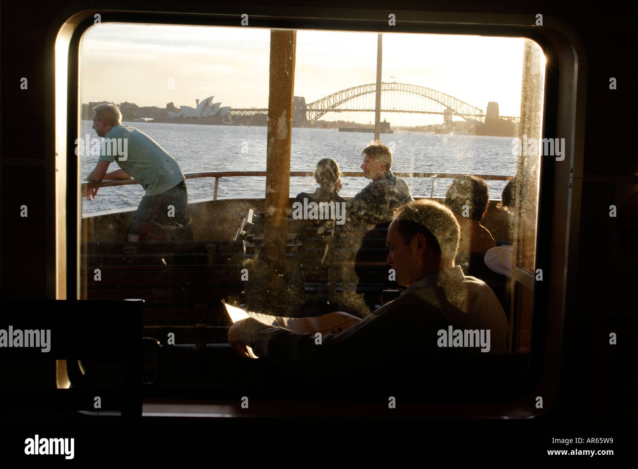 View through a smeary window pane at the Harbour Bridge, Sydney ...