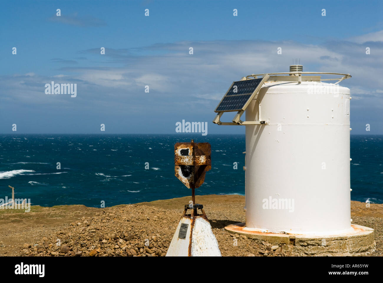 Navigational warning and geodetic survey mark light at Slope Point, the ...