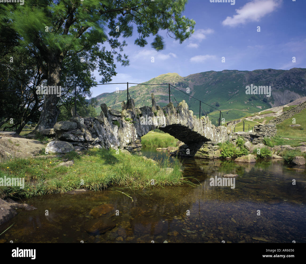 Slater Bridge a primitive stone bridge in Little Langdale Cumbria Stock ...
