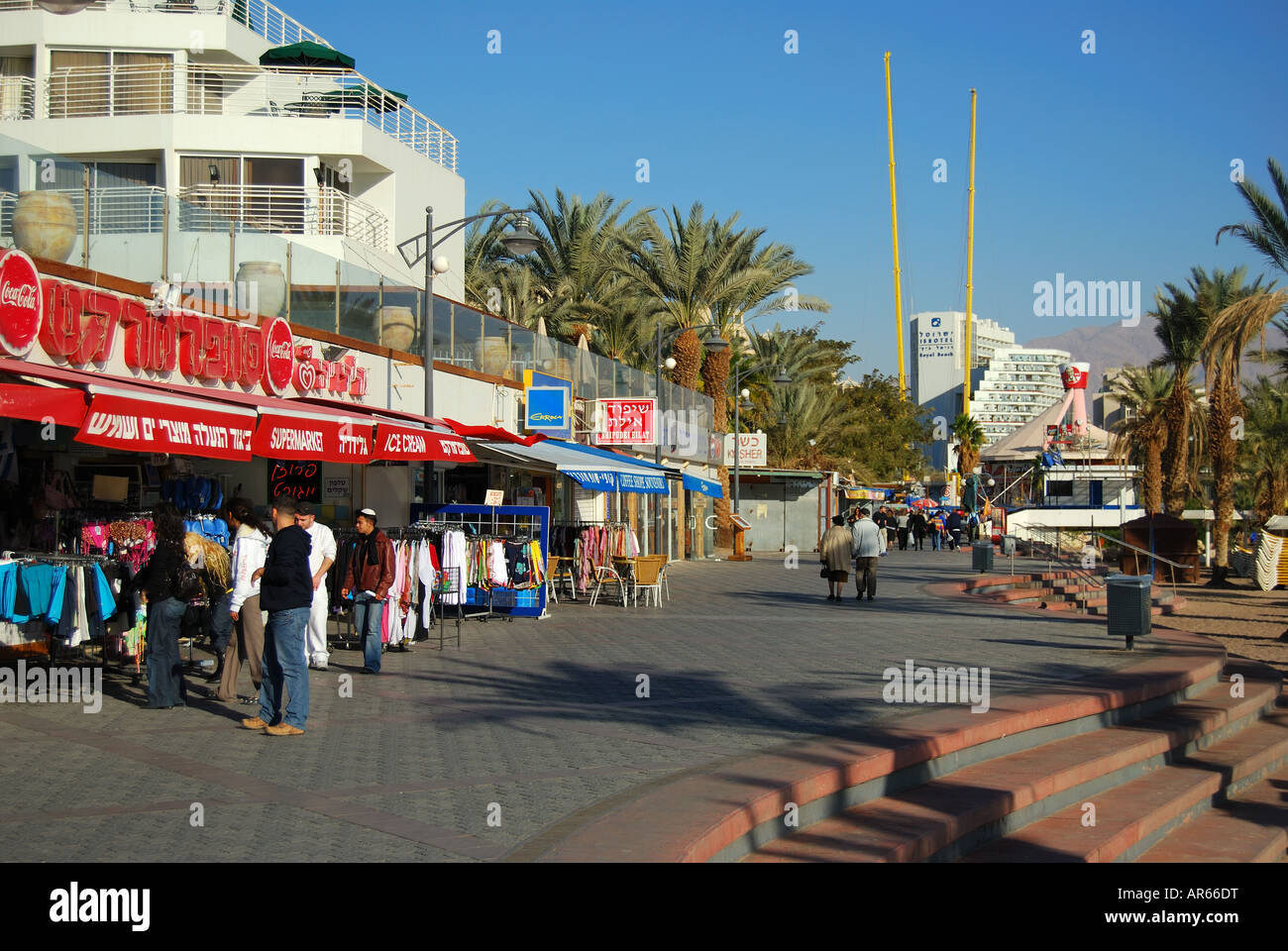 Beach promenade, North Beach, Eilat, South District, Israel Stock Photo ...