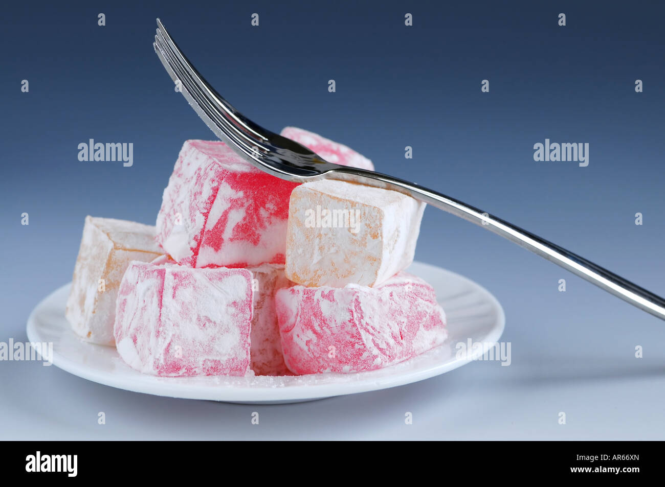 Turkish delight lokum confection on a white dessert plate Stock Photo ...