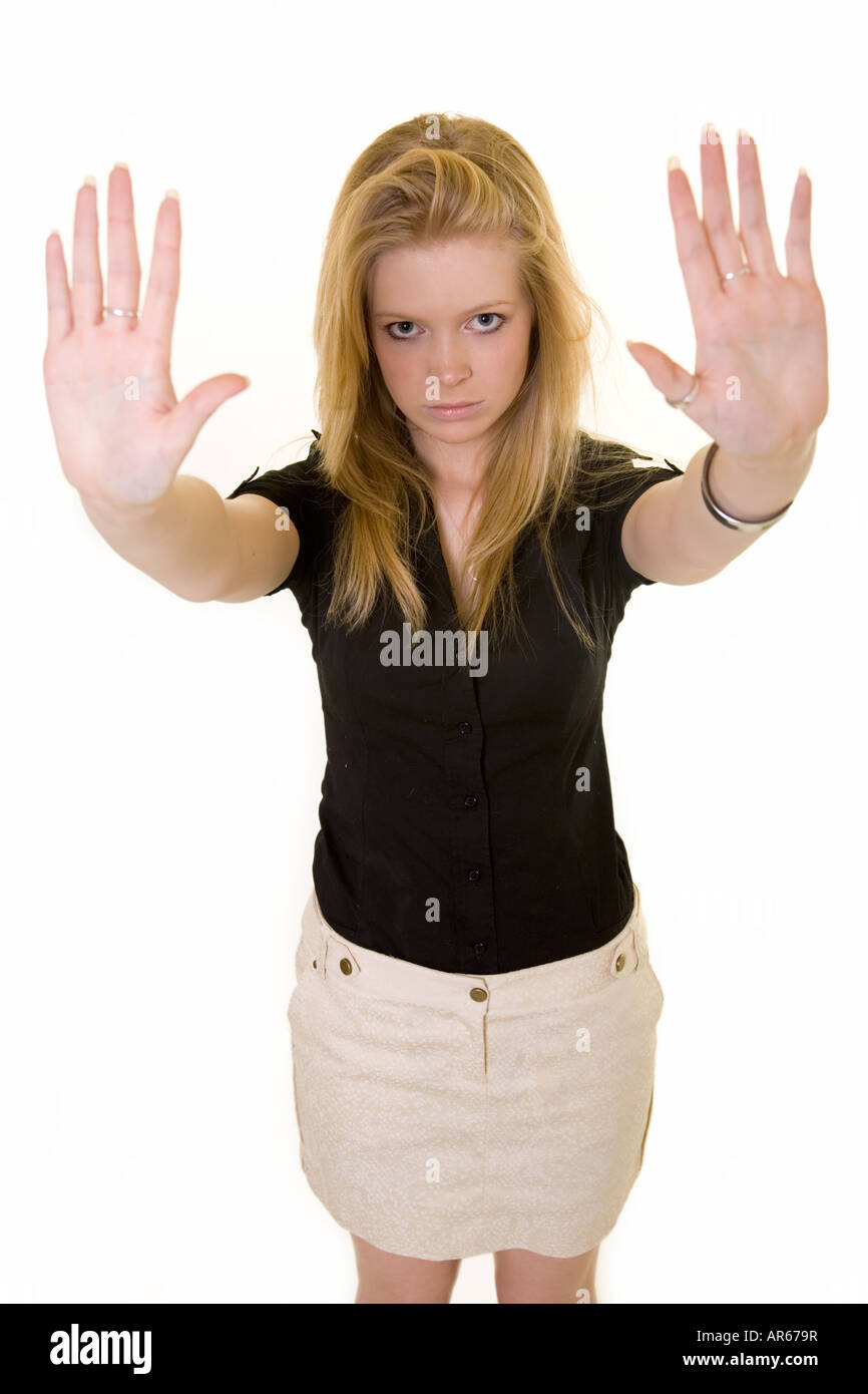 Woman hand gesture to stop Stock Photo - Alamy