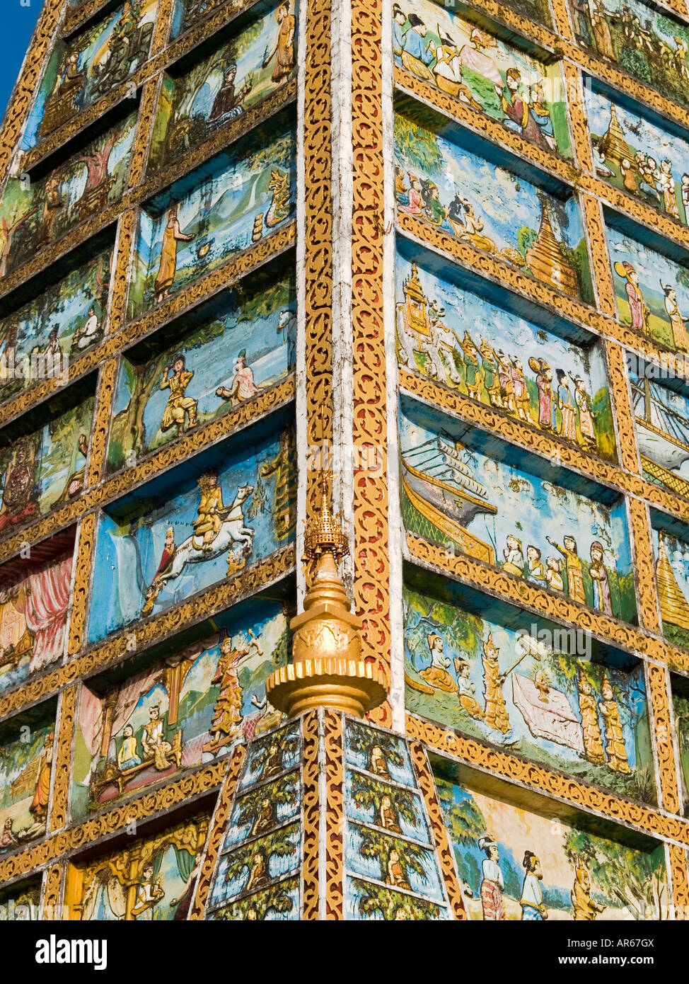 religious art on a pagoda at Shwedagon Paya Burma s most famous temple ...
