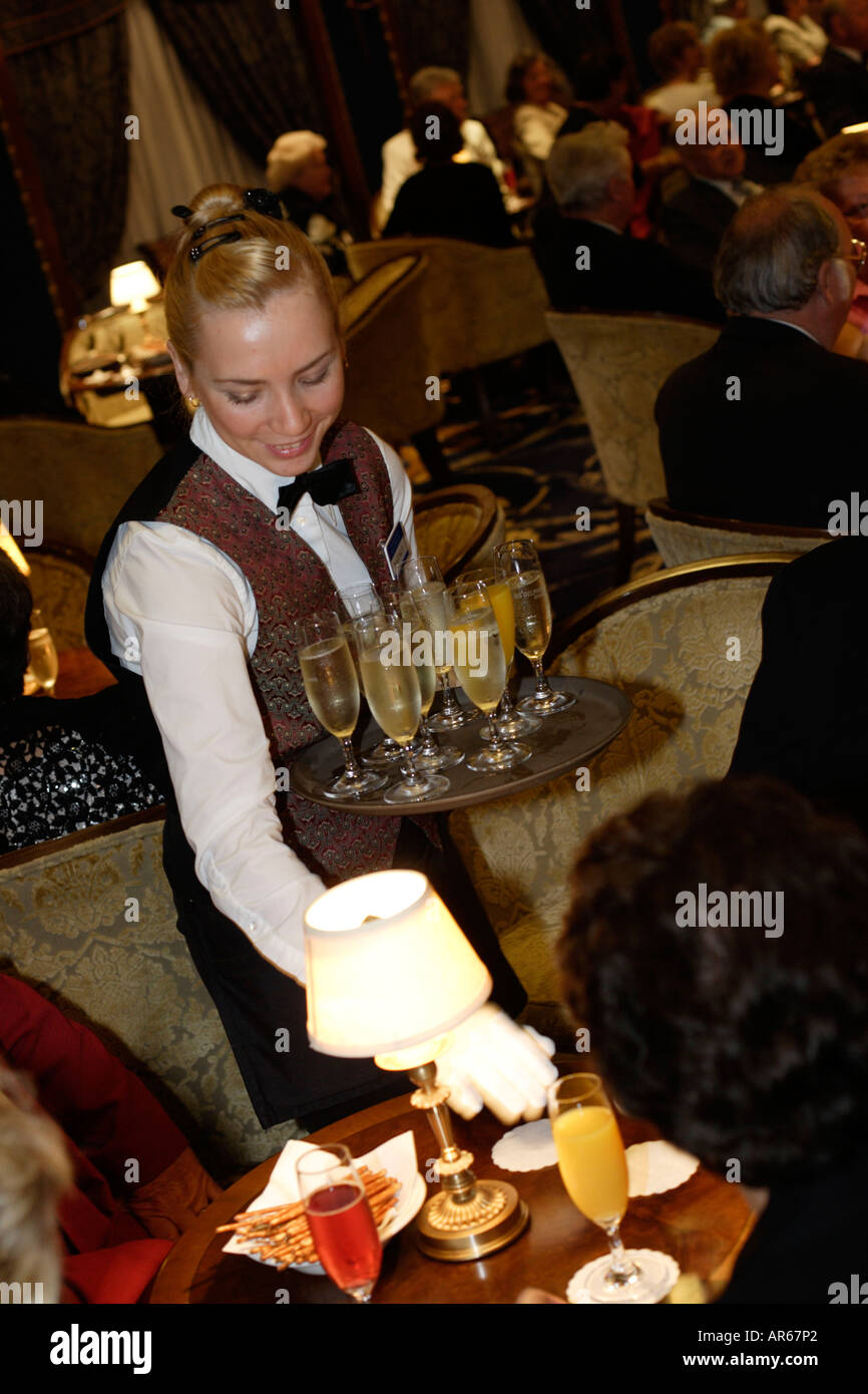 waitress, stewardess, lounge, cruise ship MS Delphin Renaissance ...