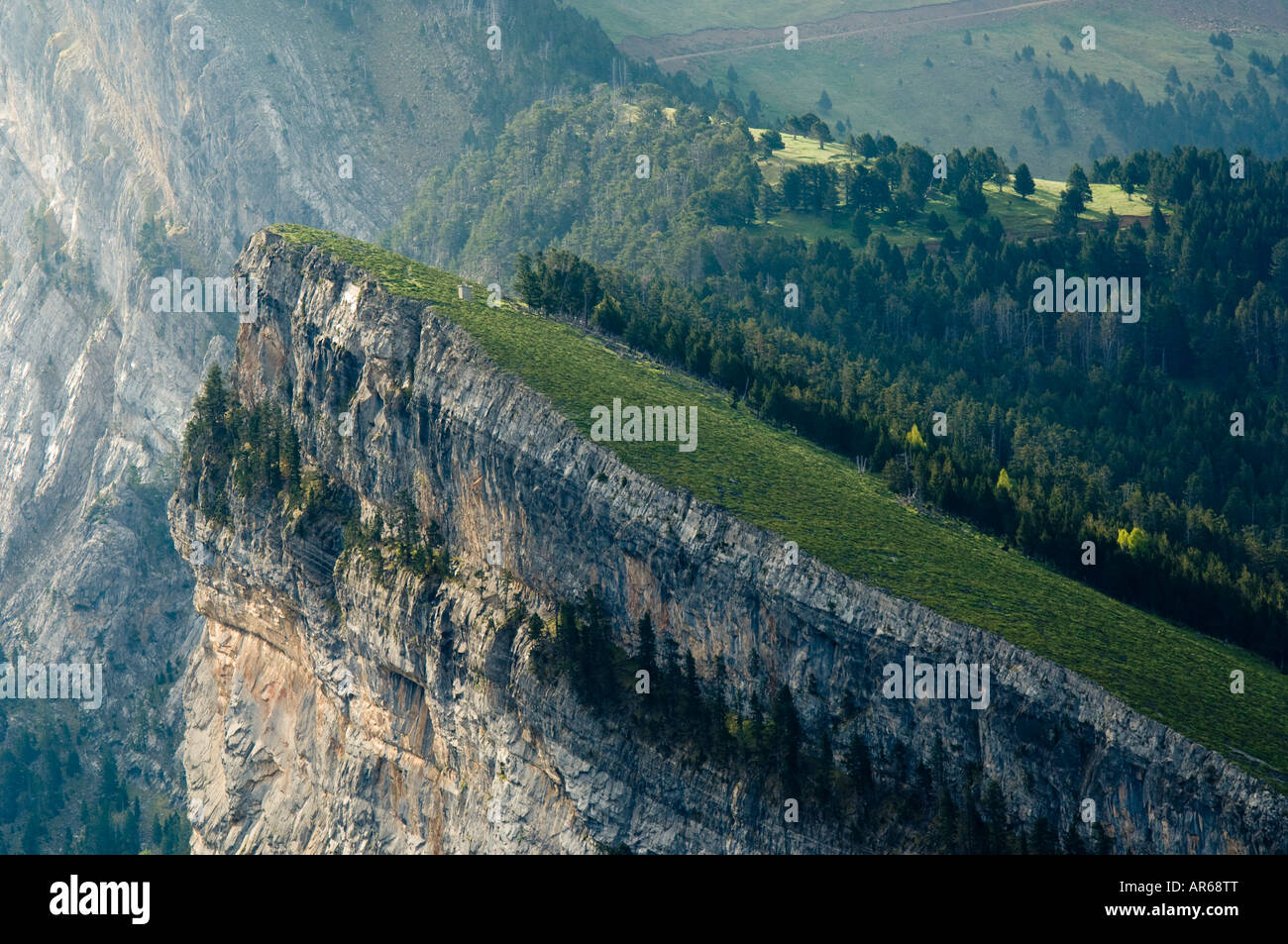 Top of cliff made of sedimentary rocks walls of Ordesa Natural Park ...