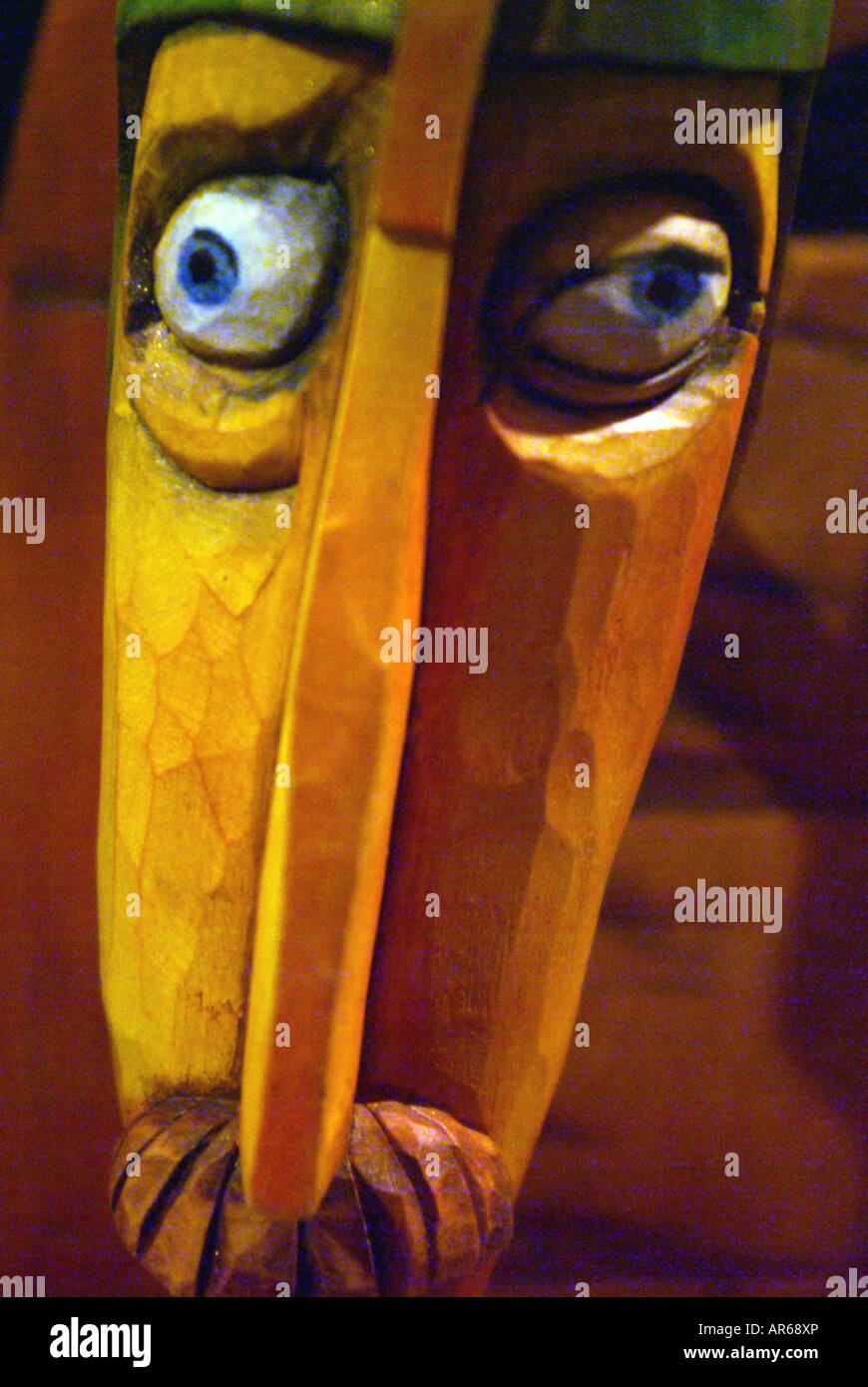 traditional puppet, closeup - very long thin faced man with mustache ...