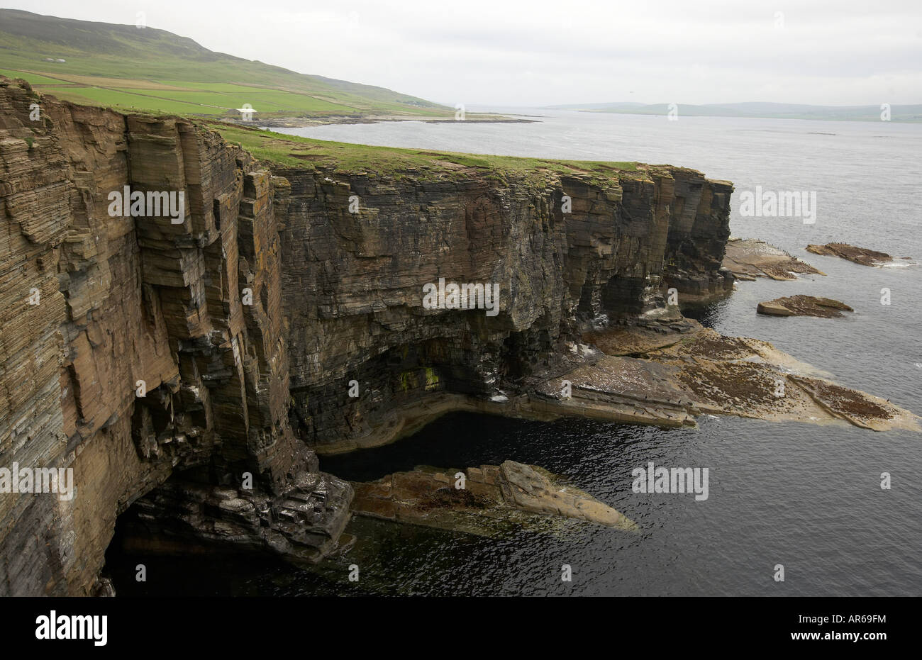 The shear cliffs of Scabra Head on the northwest coast of Rousay Orkney ...