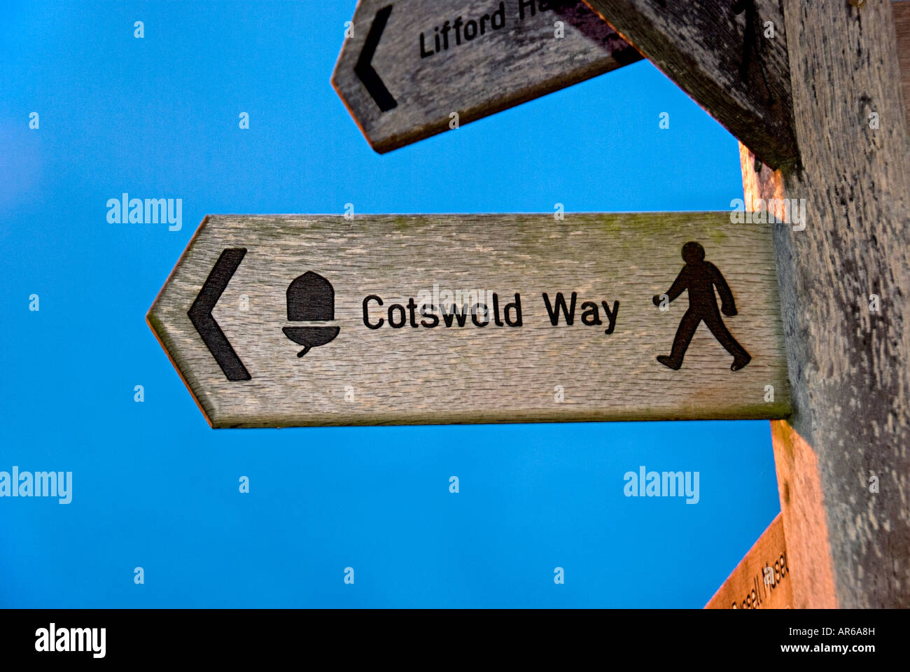 a cotswold way sign for hiking the long distance walking path in ...