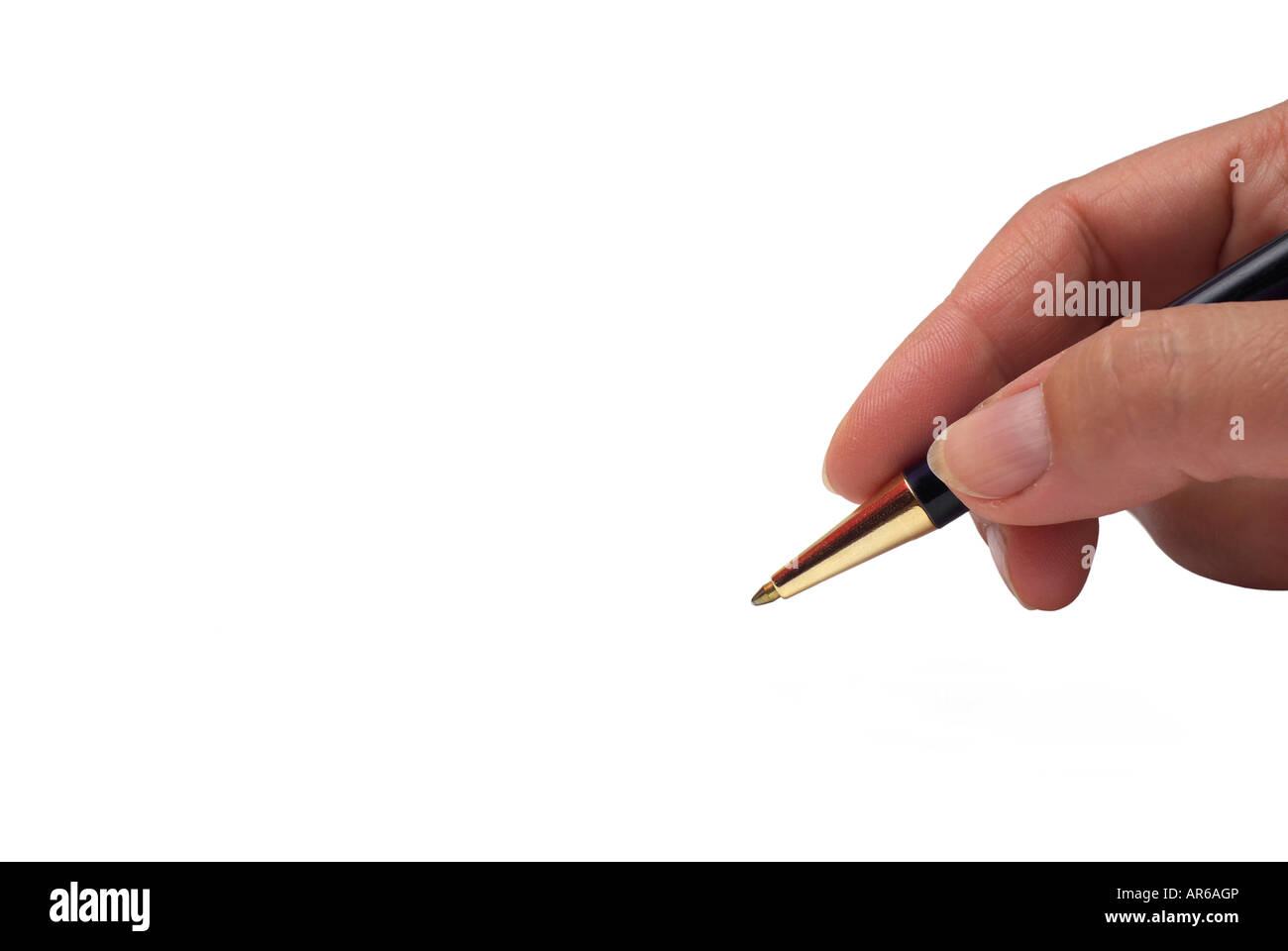 Hand with pen signing on white background Isolated on white background ...