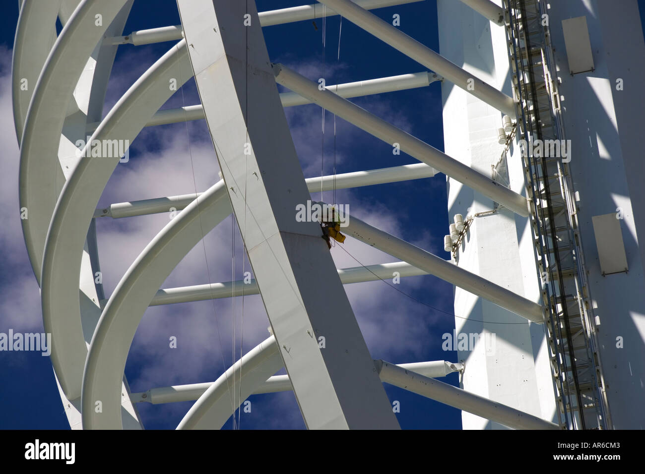 a construction worker abseil on the Spinnaker Tower in Portsmouth ...