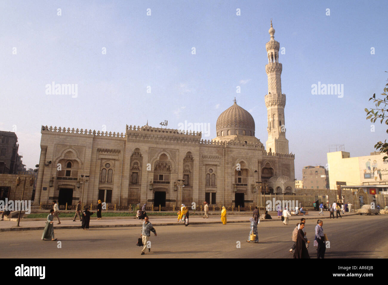 Streets of Cairo Egypt with the Mosque El Said Zeneb and trafiic of ...