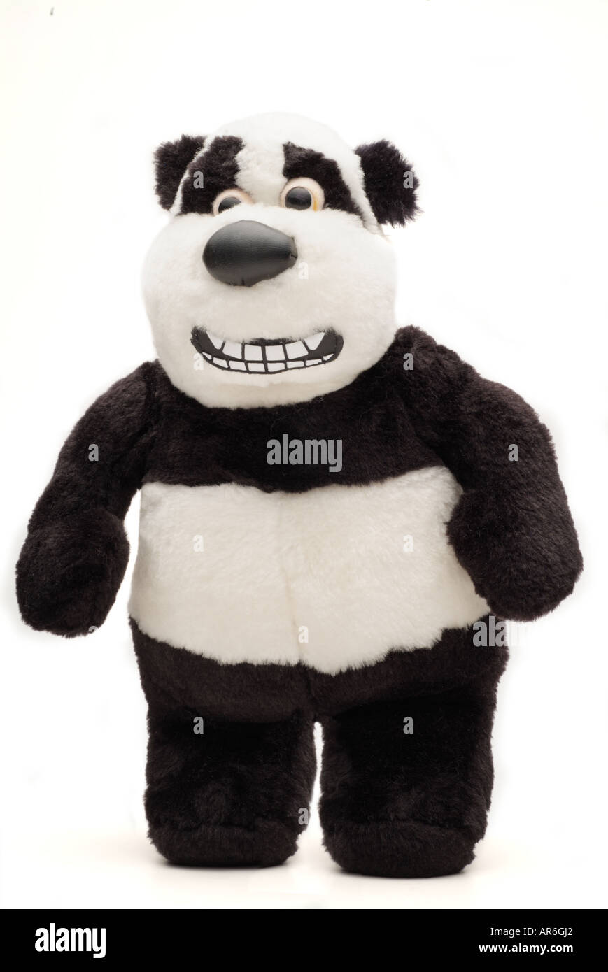 teddy bear Black white quizzical gauche teeth grin cross eye expression ...