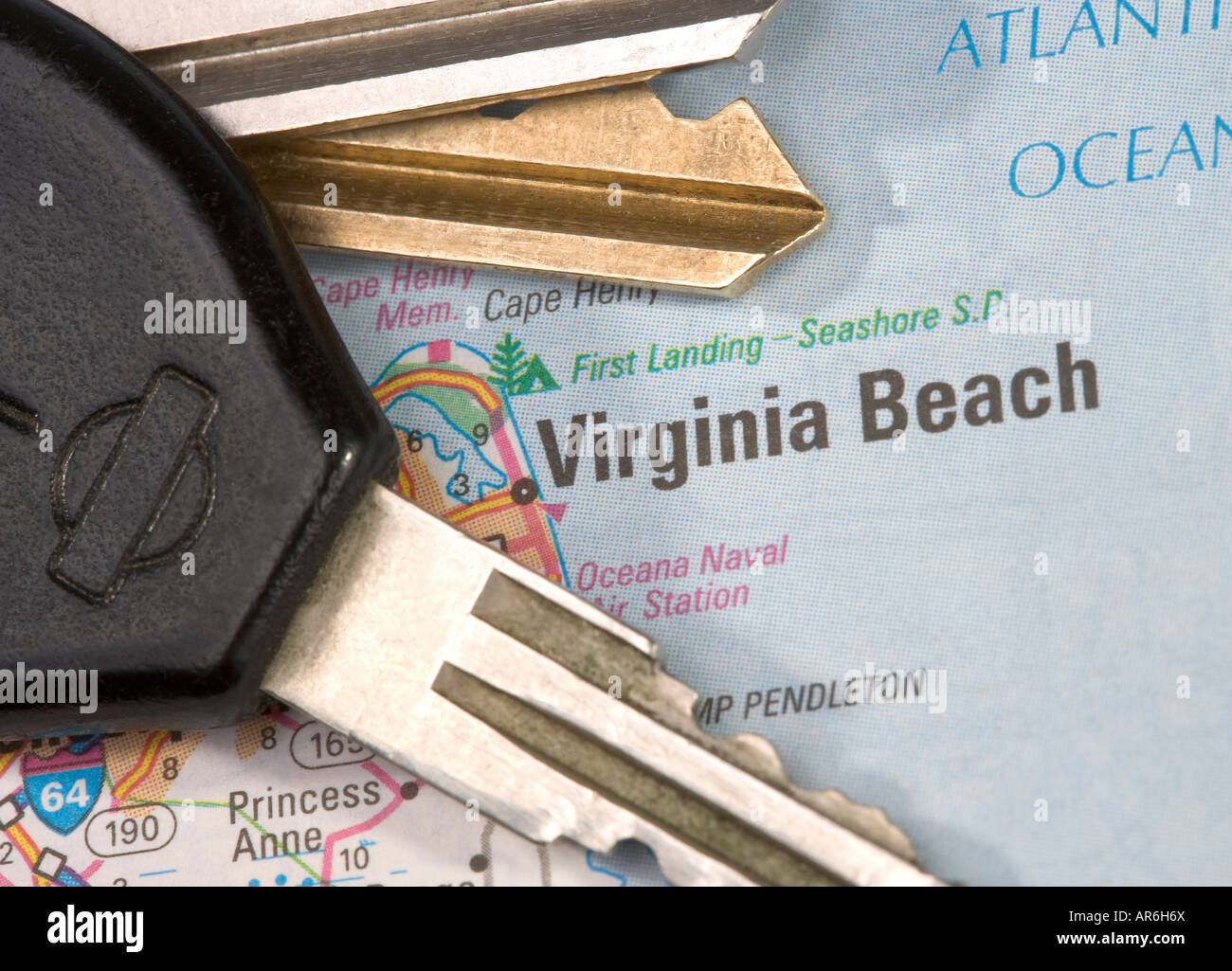 A close up of a map of Virginia Beach Virginia with car keys Stock ...