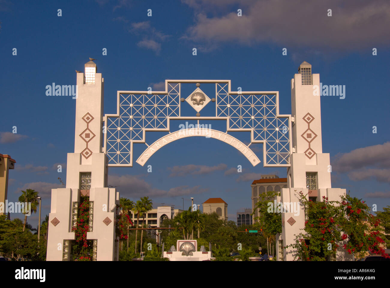 Sarasota Bayfront Park entrance sign downtown landmark attraction blue ...