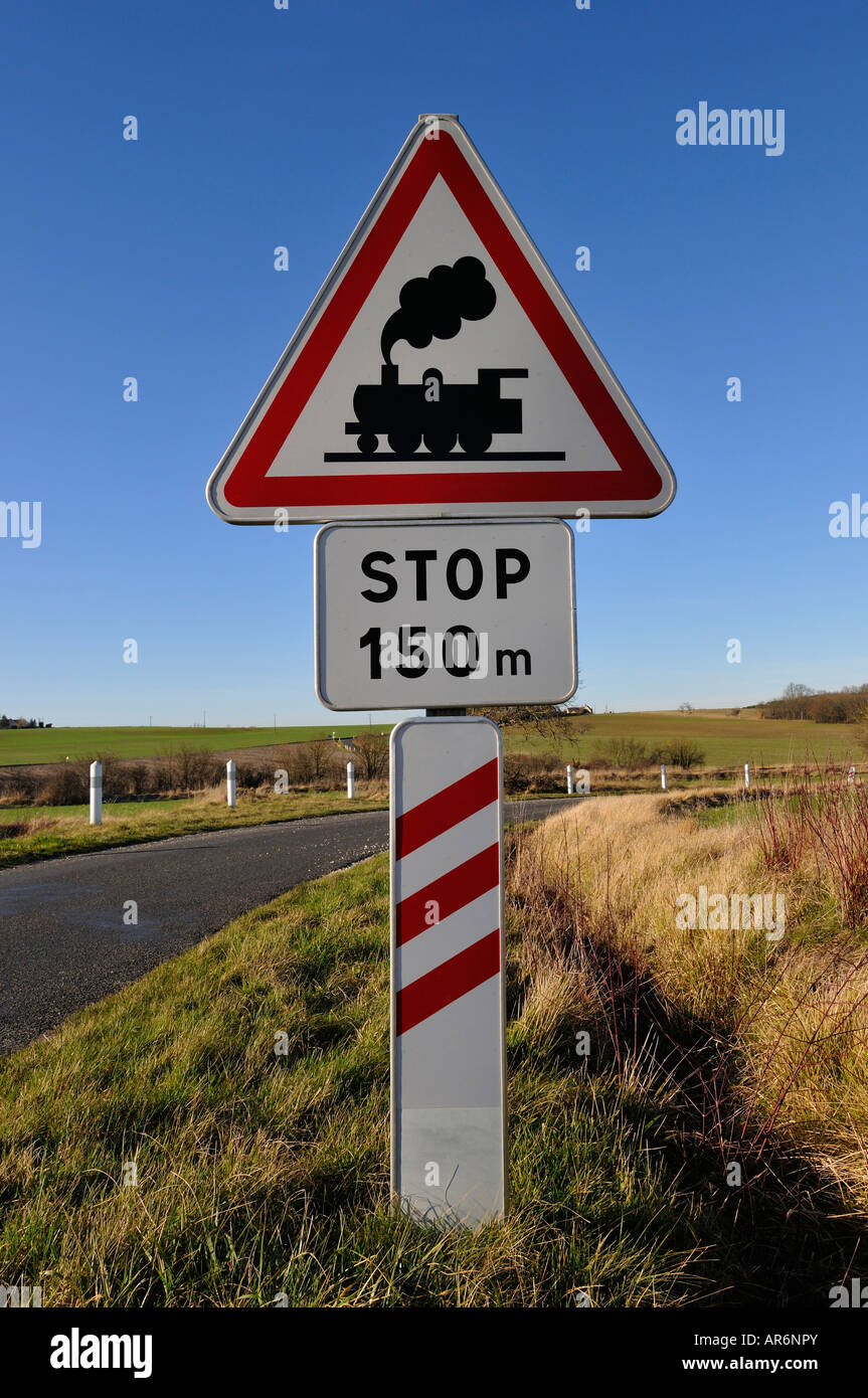 Train crossing warning sign, Indre, France Stock Photo - Alamy