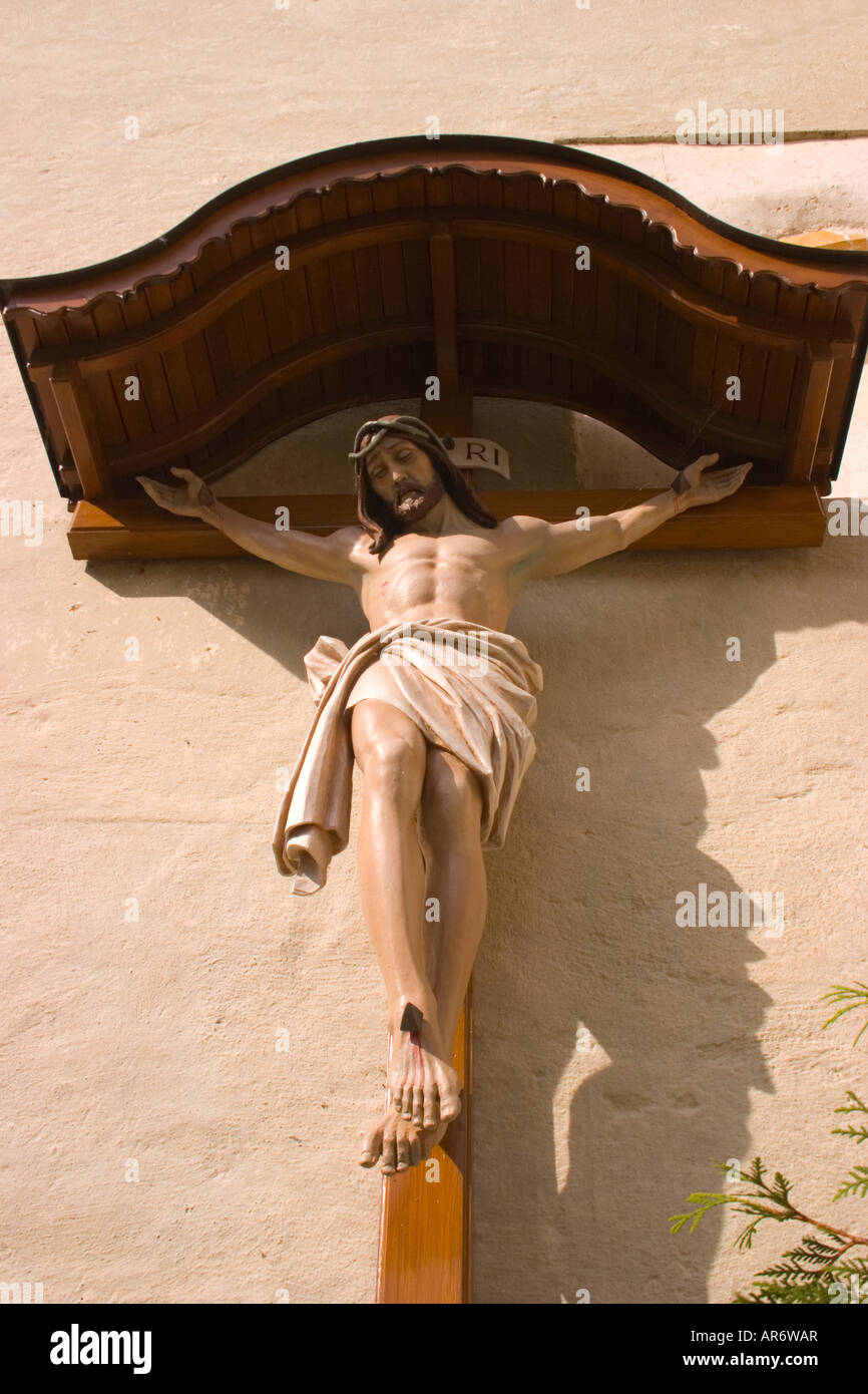 Jesus on the cross outside island church on Lake Bled Slovenia Stock ...